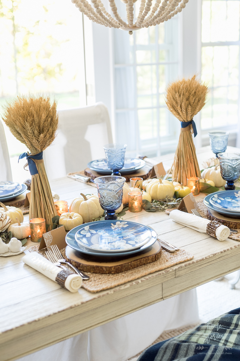 Casual Blue and White Thanksgiving Table