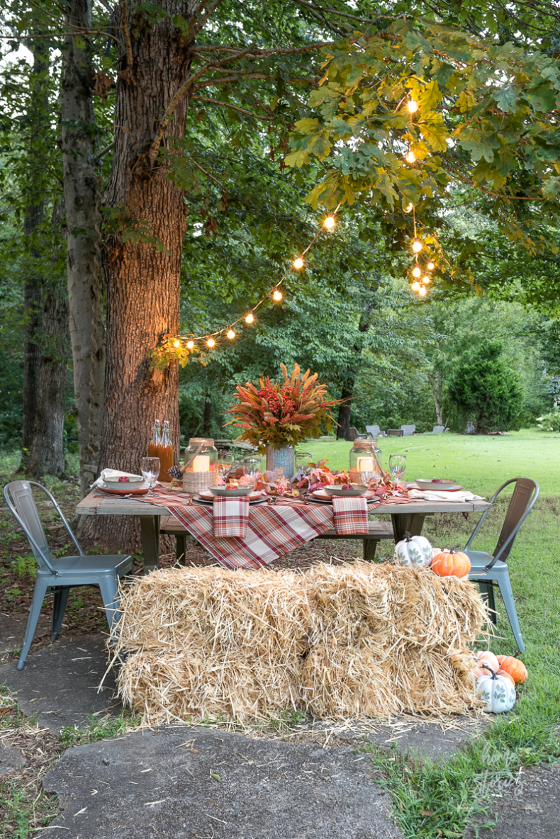 Fall Plaid Outdoor Harvest Tablescape