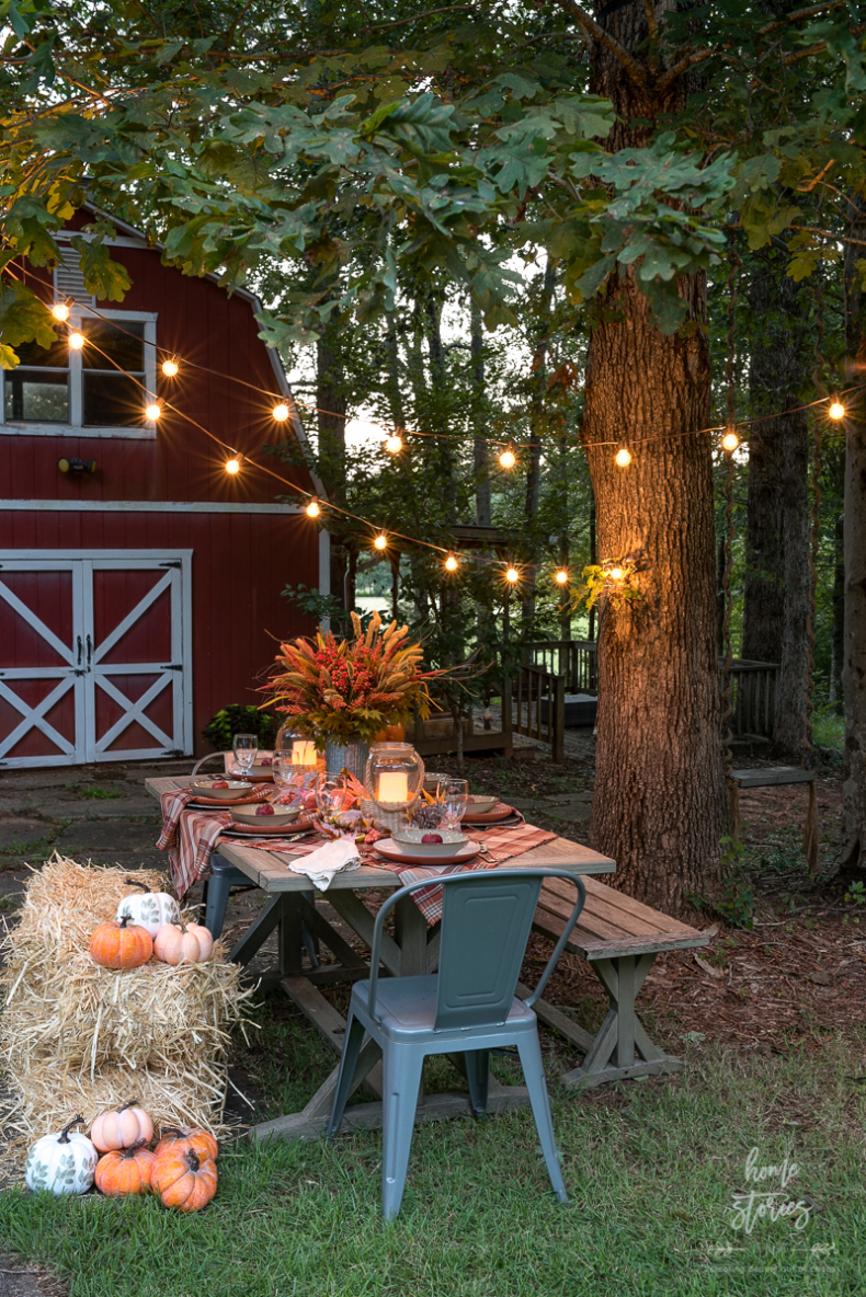 Fall Plaid Outdoor Harvest Tablescape