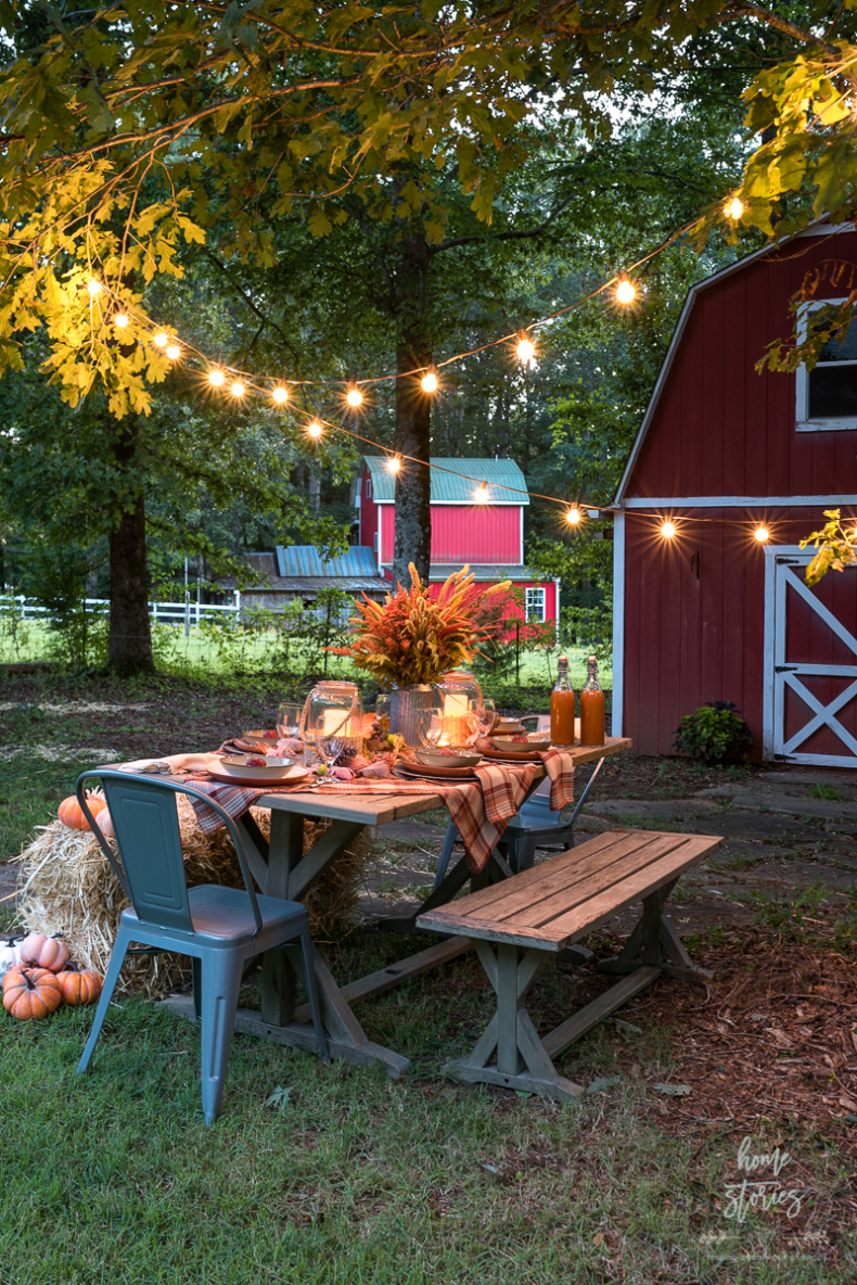 Fall Plaid Outdoor Harvest Tablescape