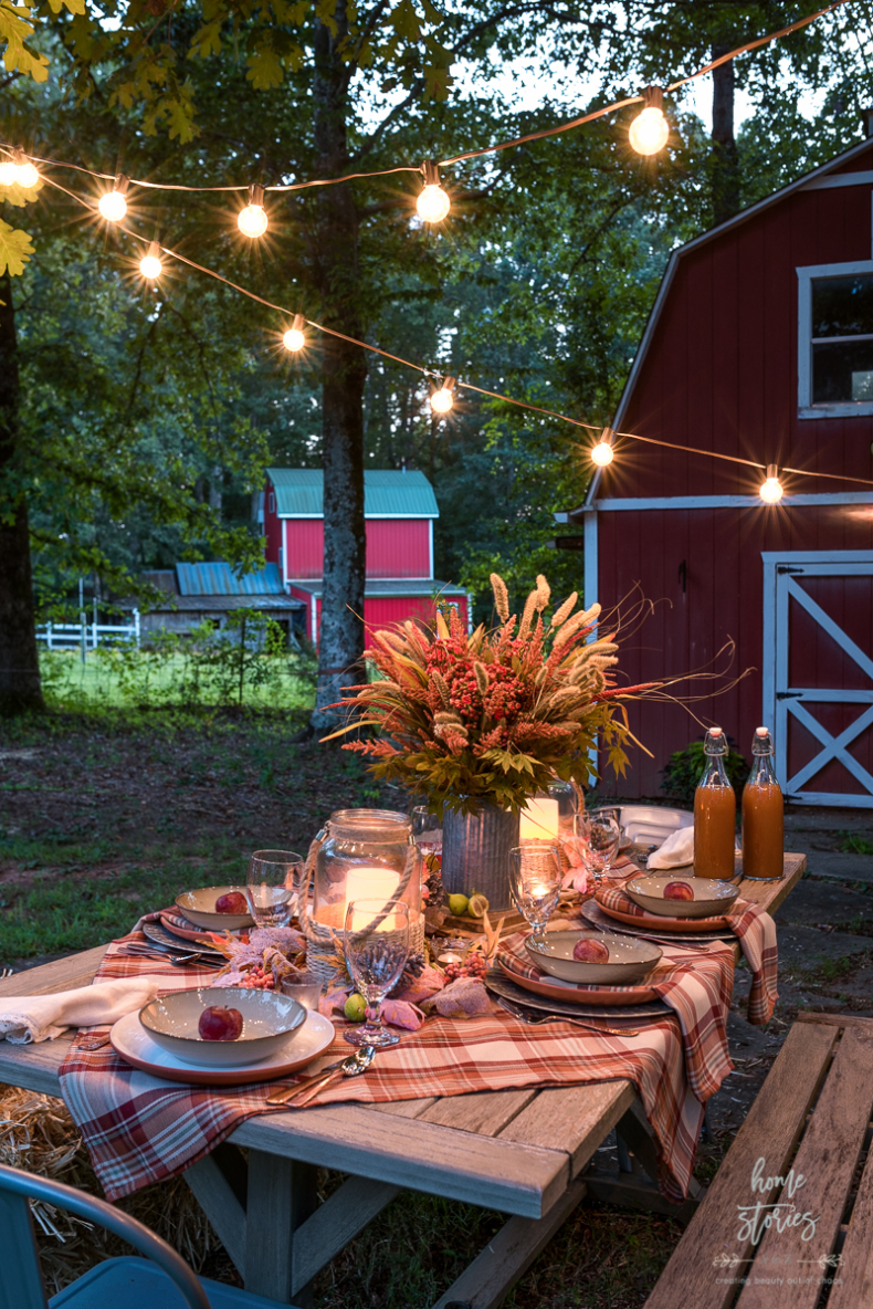 Fall Plaid Outdoor Harvest Tablescape