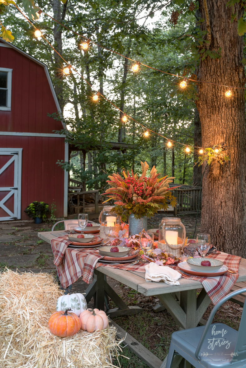Fall Plaid Outdoor Harvest Tablescape