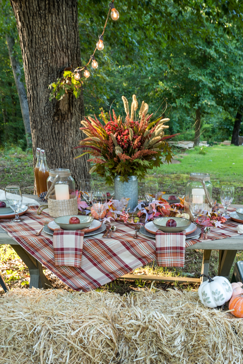 Fall Plaid Outdoor Harvest Tablescape